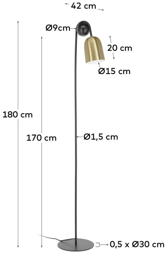 Zlatá kovová stojací lampa Kave Home Natsumi 180 cm