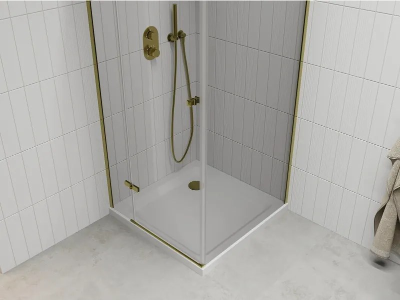 Mexen Roma sprchový kout 100 x 100 cm, 6mm čiré sklo, zlatý profil + sprchová vanička Slim, 854-100-100-50-00-4010