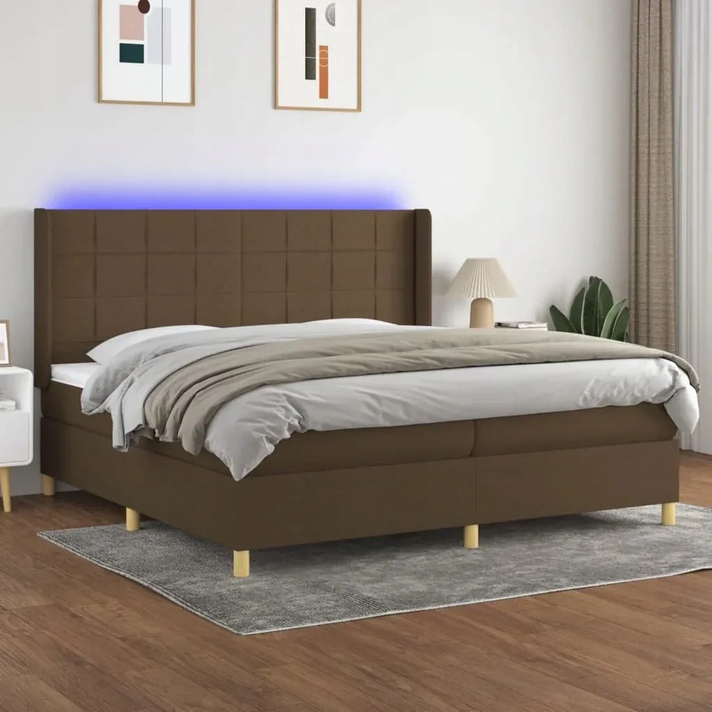 Box Spring Postel S Matrací A Led Textil Tmavě Hnědá Blok se čtverci 200