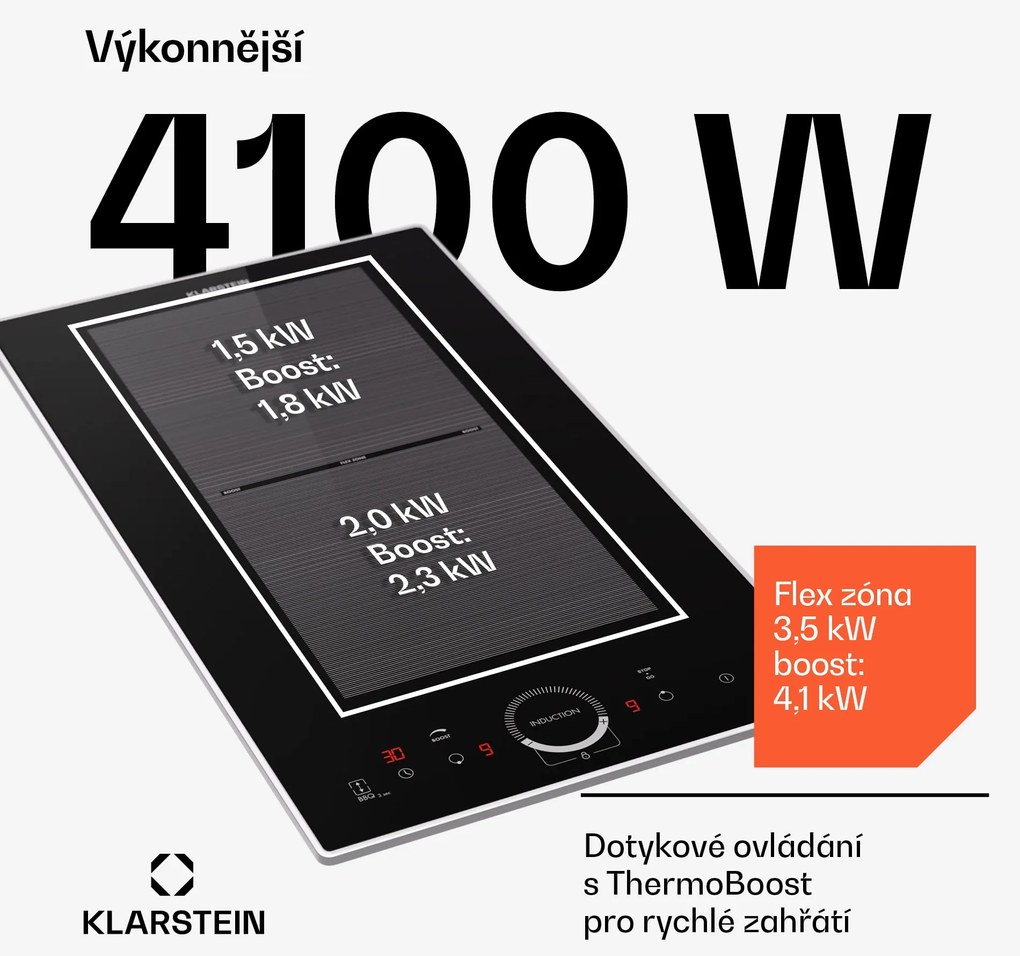 Klarstein Delicatessa Domino Prime, vestavná indukční varná deska, 2 varné zóny, 3500 W, samostatně stojící