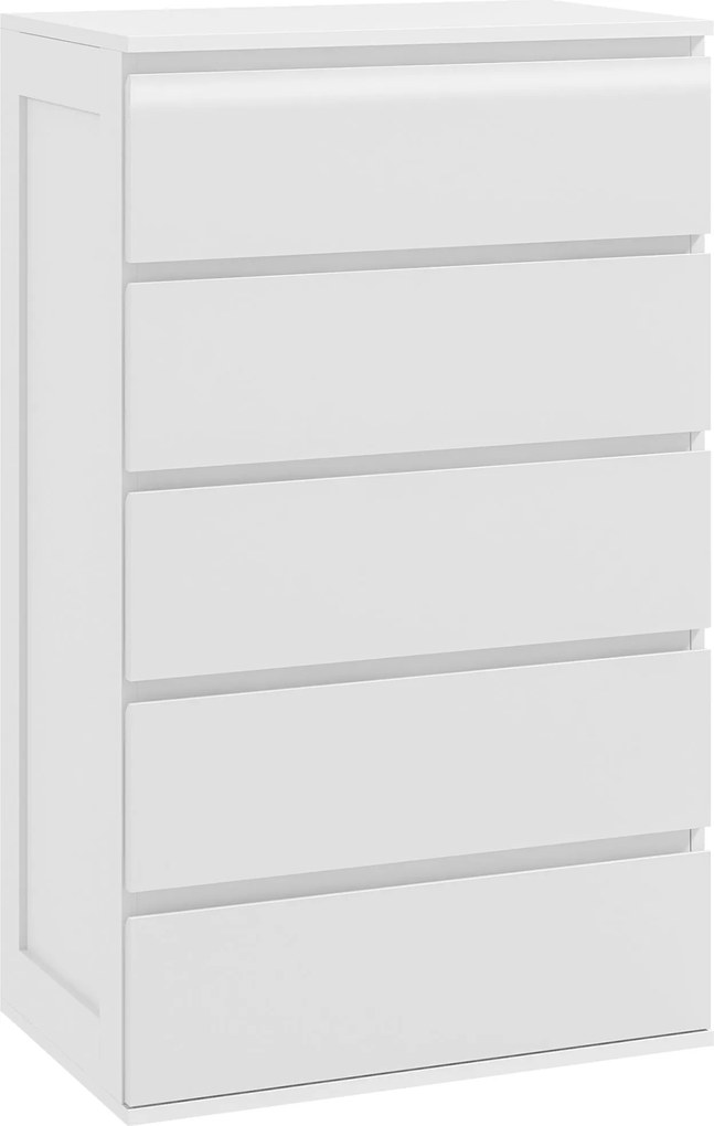 HOMCOM Komoda s 5 šuplíky - Moderní Stylový Úložný Prvek s Hladkým Uzavíracím Mechanismem pro Ložnici, Obývací Pokoj - 60 x 38 x 100 cm, Bílá