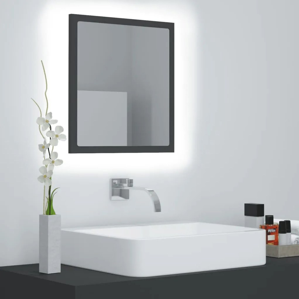 804910 vidaXL Koupelnové zrcadlo LED šedé 40 x 8,5 x 37 cm dřevotříska