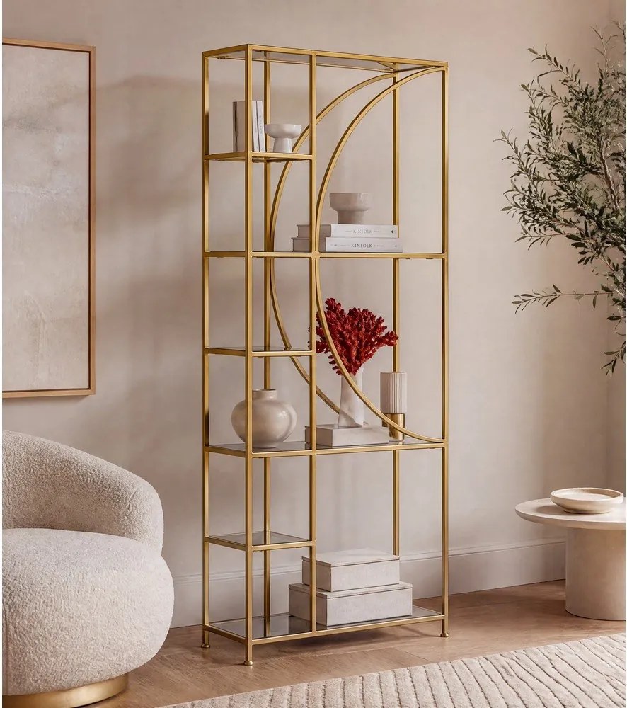 Ocelová knihovna ve zlaté barvě 66x176x25,5 cm Elenor – Bizzotto