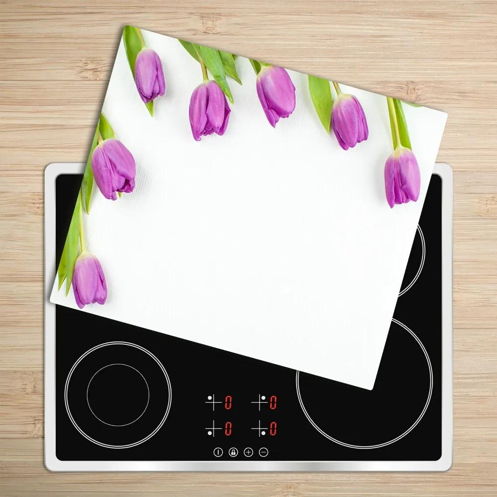 Skleněná krájecí deska Fialové tulipány 60x52 cm