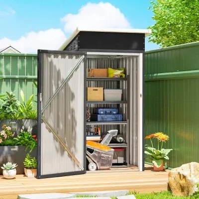 Outsunny kovový zahradní domek 0,74 m² se skloněnou střechou, větracími otvory, uzamykatelnými dveřmi 107,5 x 91 x 185 cm