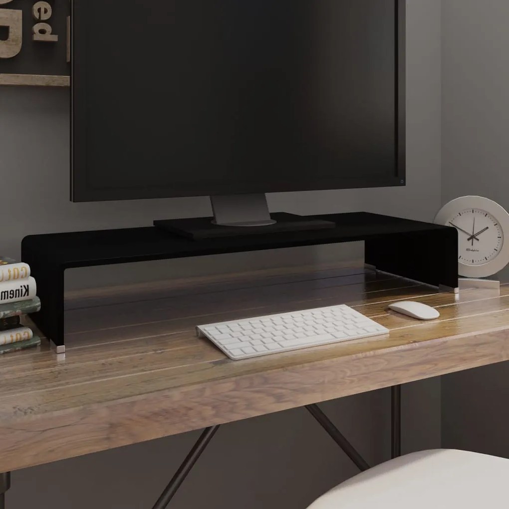 TV stolek / podstavec na monitor sklo černý 80x30x13 cm 244137