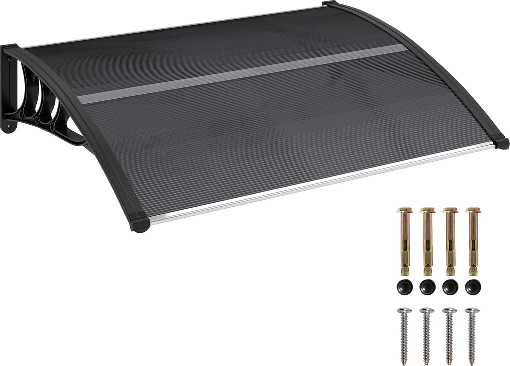 Outsunny Slunečník pro Přední Dveře 100 x 75 cm, Obloukový Slunečník z Hliníku a Polykarbonátu, Skloněný Slunečník s UV Ochrannou, Přední Dveřní Slune