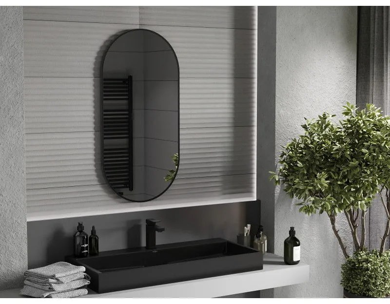 Mexen Loft, oválné koupelnové zrcadlo 100 x 50 cm, barva rámu černá matná, 9851-100-050-000-70
