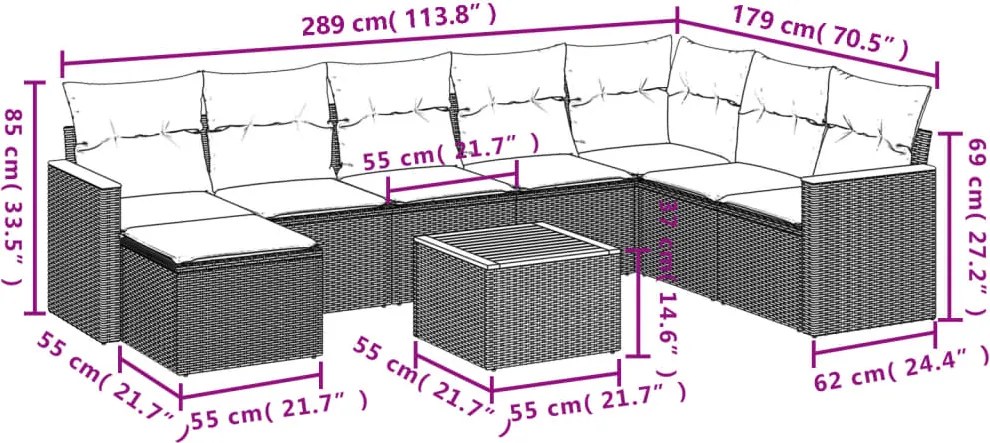 9dílná zahradní sedací souprava s poduškami černá polyratan 3258654