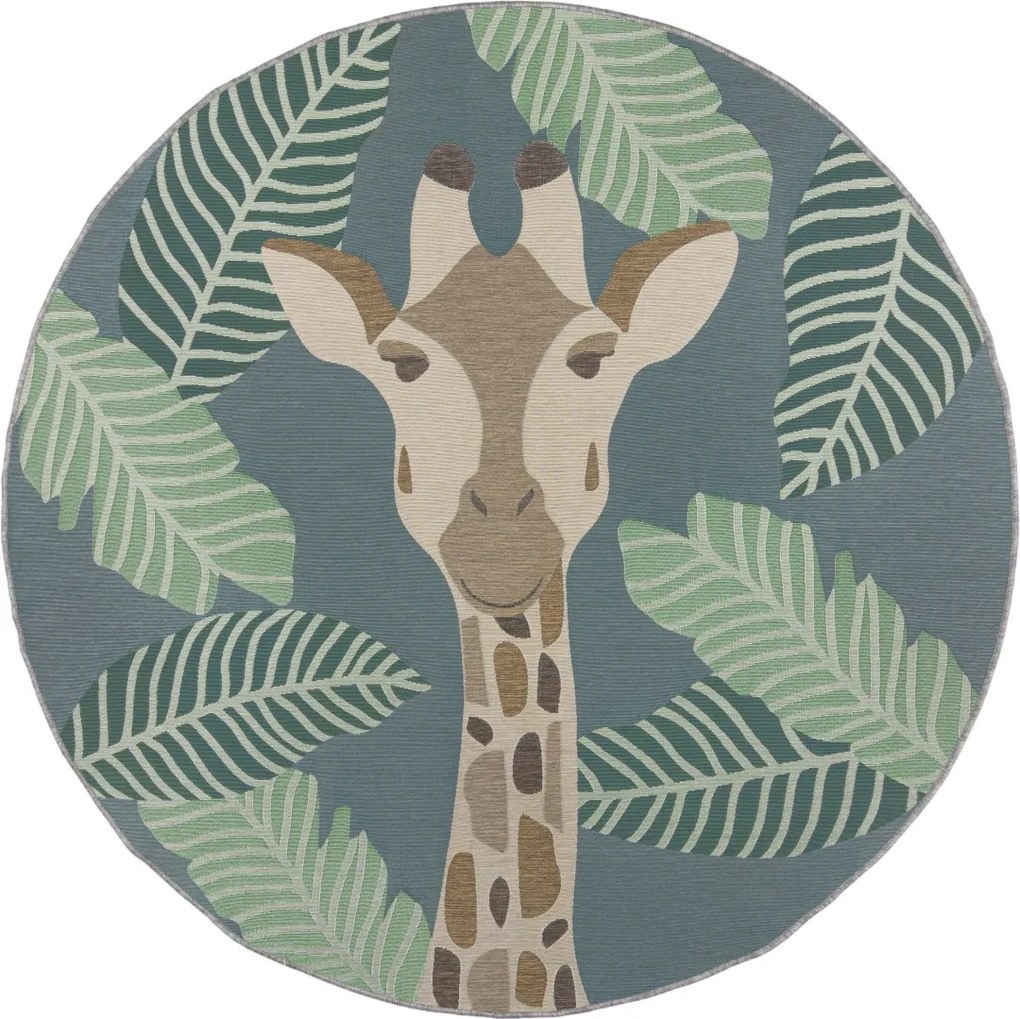 Kusový koberec Dauntless Eric Giraffe – na von aj na doma, 160x160 (priemer) kruh, viacfarebná, chodba / predsieň, Flair Rugs