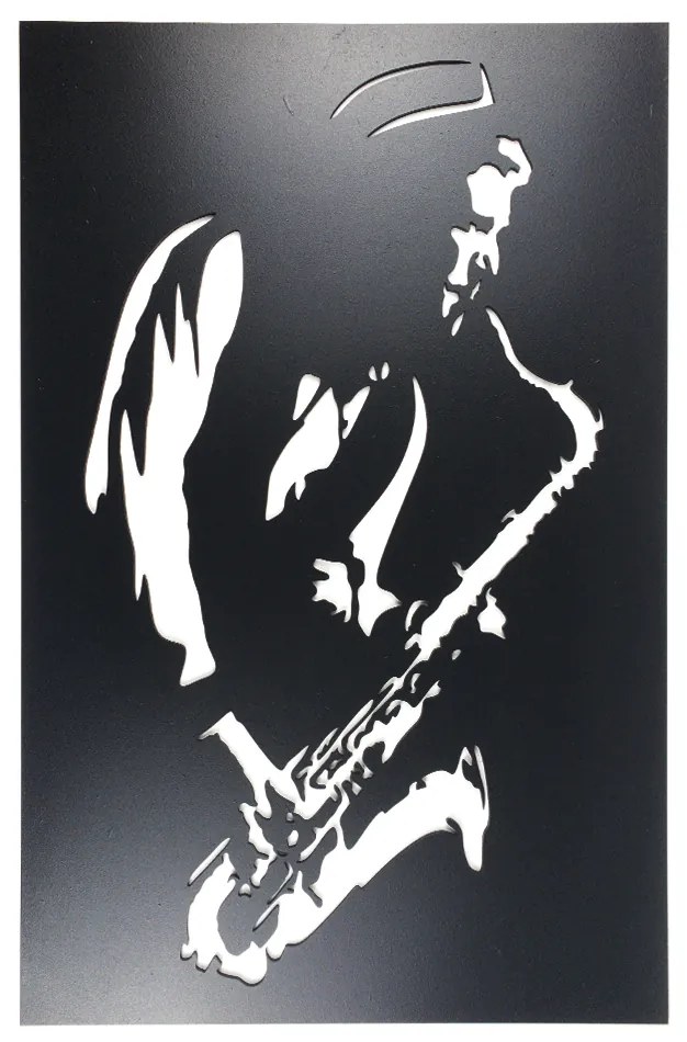 Živá Zeď Dřevěná nástěnná černá dekorace Saxofon