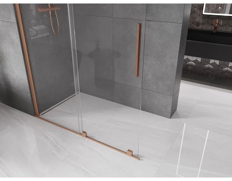 Mexen Velar, posuvné dveře do otvoru typ Walk-In 140 cm, 8mm čiré sklo, měděná matná, 871-140-000-03-65