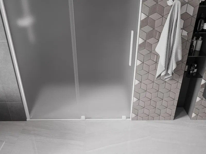 Mexen Velar, posuvné sprchové dveře do otvoru 130 cm, 8mm sklo námraza, bílá matná, 871-130-000-31-20