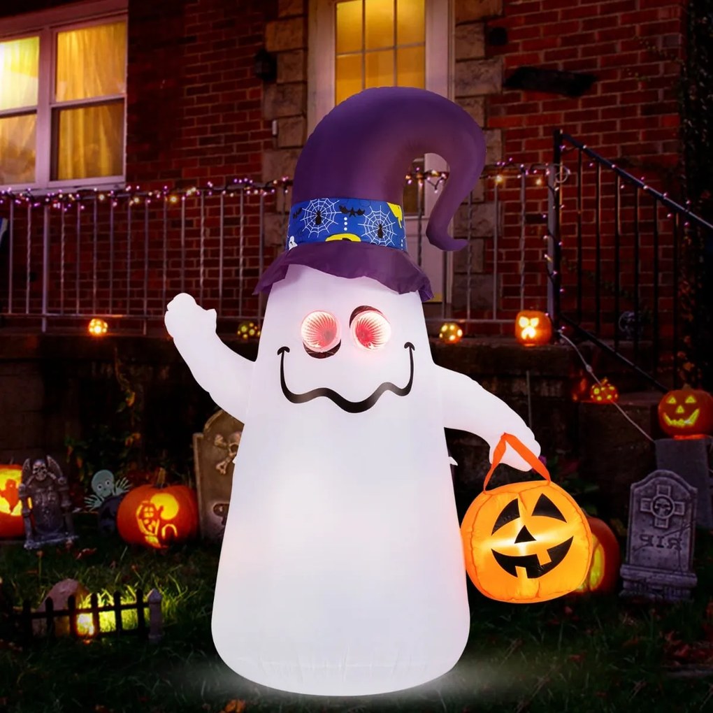 Costway 180 CM LED nafukovací halloweenský duch s dýní Venkovní hrozná dekorace