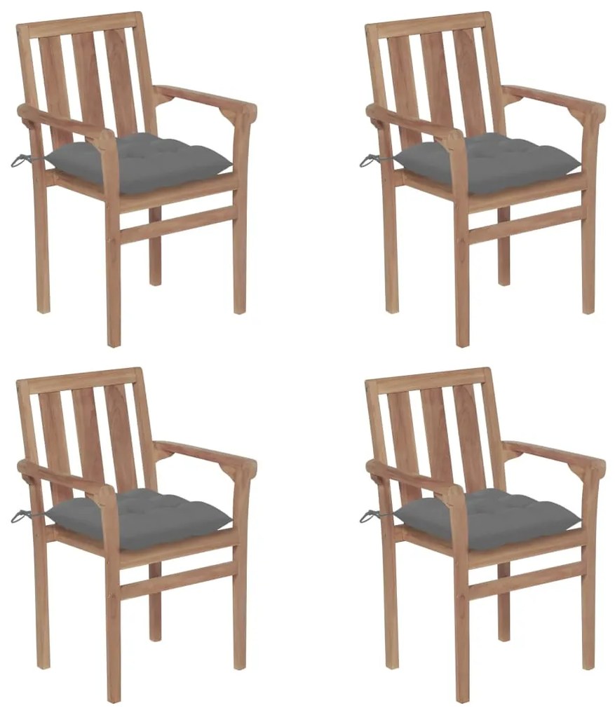 3073395 vidaXL Stohovatelné zahradní židle s poduškami 4 ks masivní teak