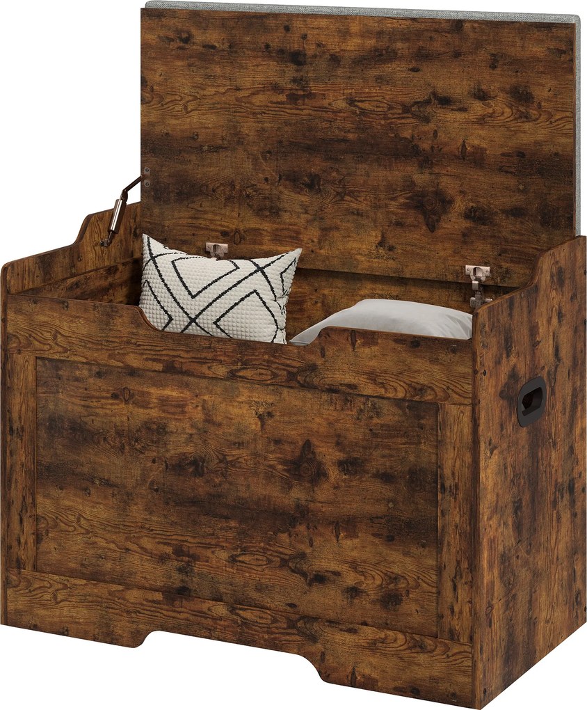 HOMCOM úložná lavice 103L multifunkční v dřevěném vzhledu se šedým sedákem, 75x40x56 cm