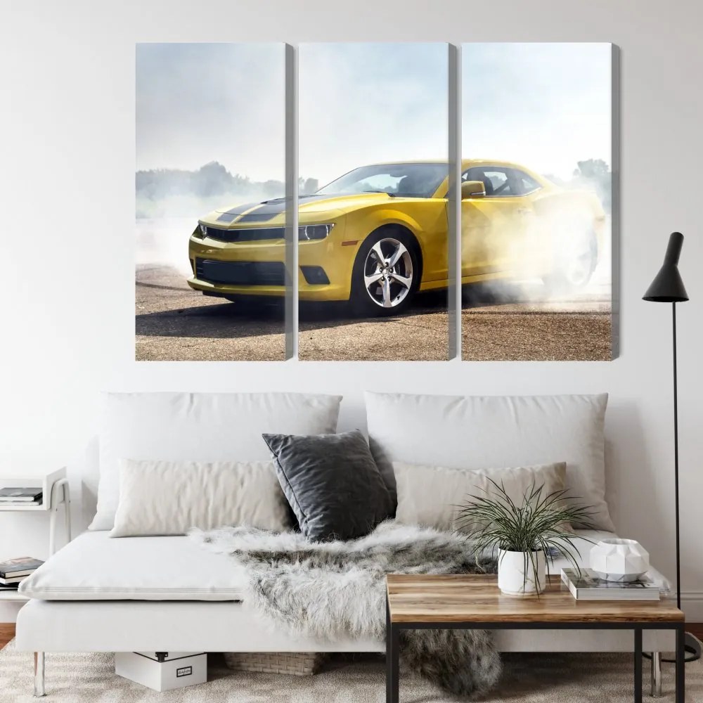 Vícedílný obraz 3D Driftující Žluté Auto Nedostatek Nedostatek Plátno Canvas 60x40