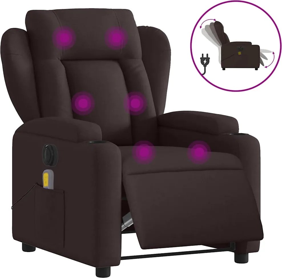 Elektrické masážní polohovací křeslo tmavě hnědé textil 3204475