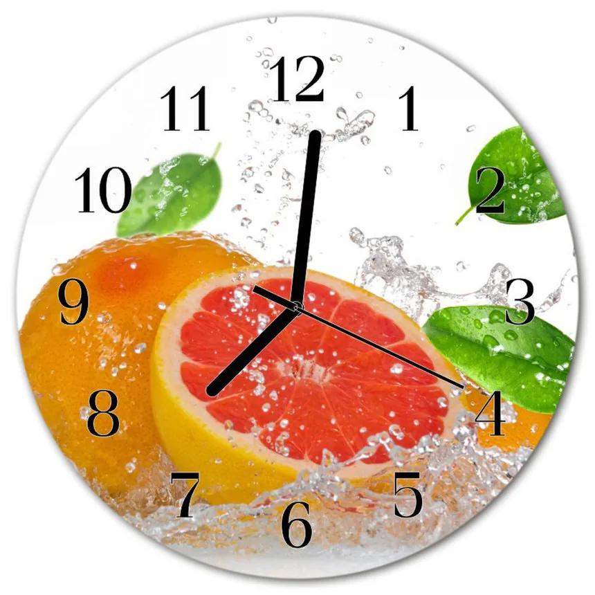 Nástenné skleněné hodiny grapefruit