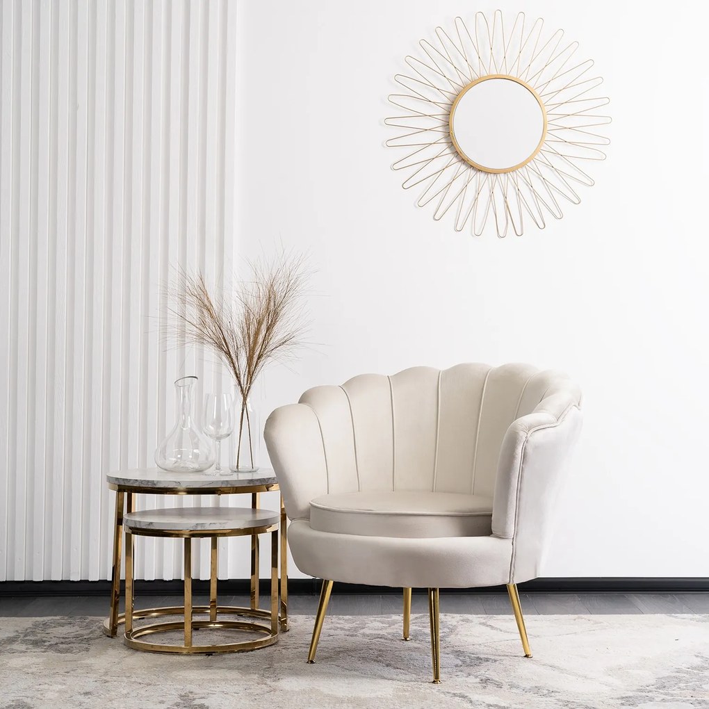 Designové křeslo Angel samet krémové/zlaté
