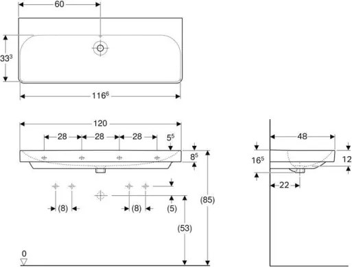 Geberit 500.225.01.1 - Závěsné dvojumyvadlo Smyle Square 120x48 cm keramika/bílá