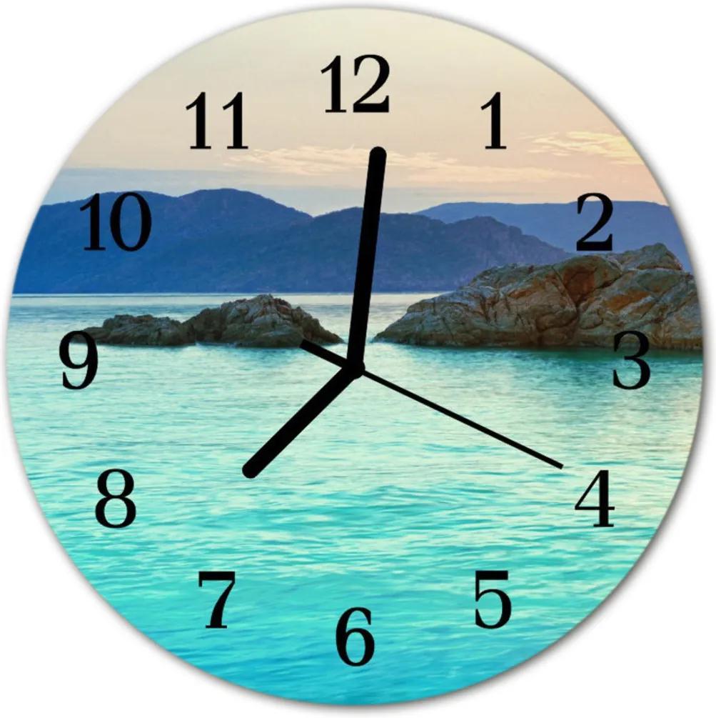 Skleněné hodiny kulaté Mořský ostrov