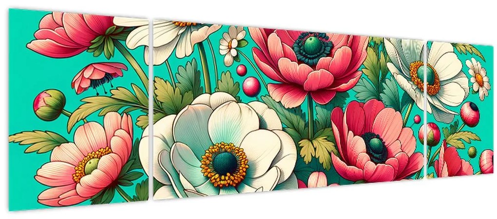 Obraz - Květy na modrém pozadí (170x50 cm)