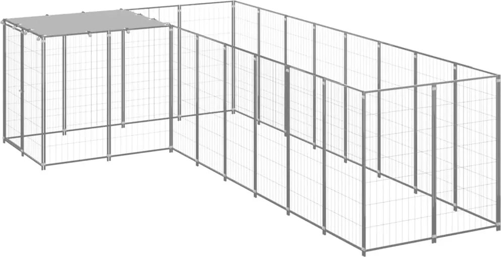 vidaXL Psí kotec 6,05 m² ocel [3082231] Barva: Stříbrná