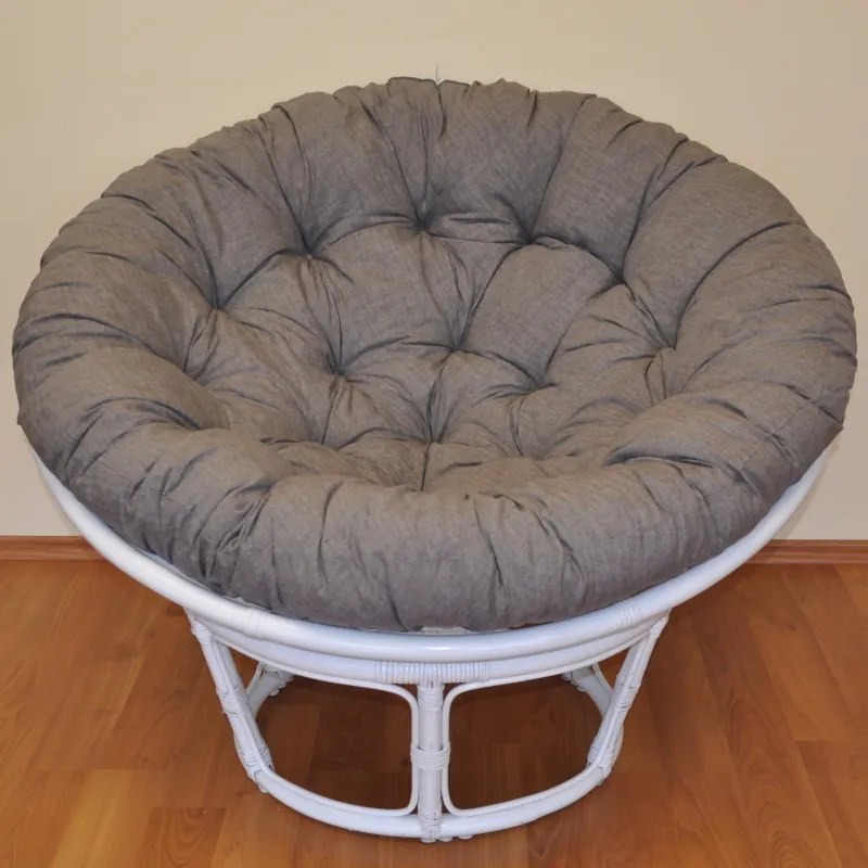 Ratanový papasan 110 cm bílý polstr šedý melír