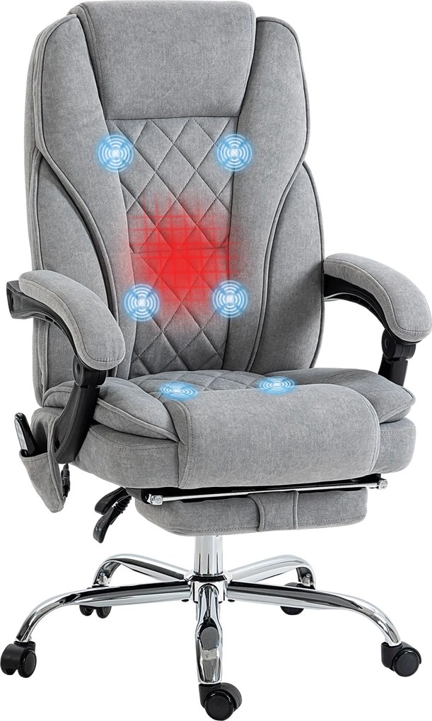 Vinsetto kancelářská židle s vibrační masáží, ergonomická kancelářská židle s funkcí sklápění a vytápěním, nastavitelná otočná židle s opěrkou na noh…