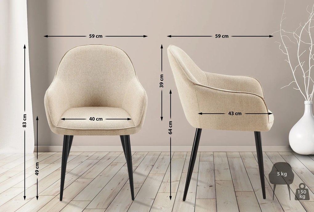 Sada 2 jídelních židlí Boise látka – taupe
