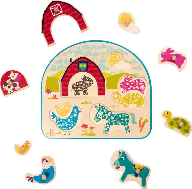 B-TOYS DŘEVO Baby puzzle farma vkládací na desce 8 dílků *DŘEVĚNÉ HRAČKY* bx1843