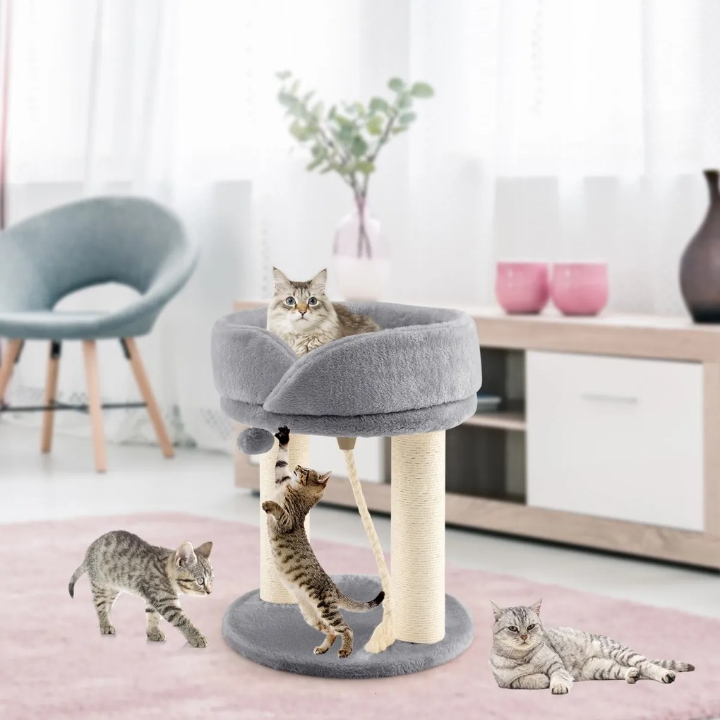 Costway Cat Tree Cat škrabadlo s měkkým sedákem sisalová věž pro kočky šedé
