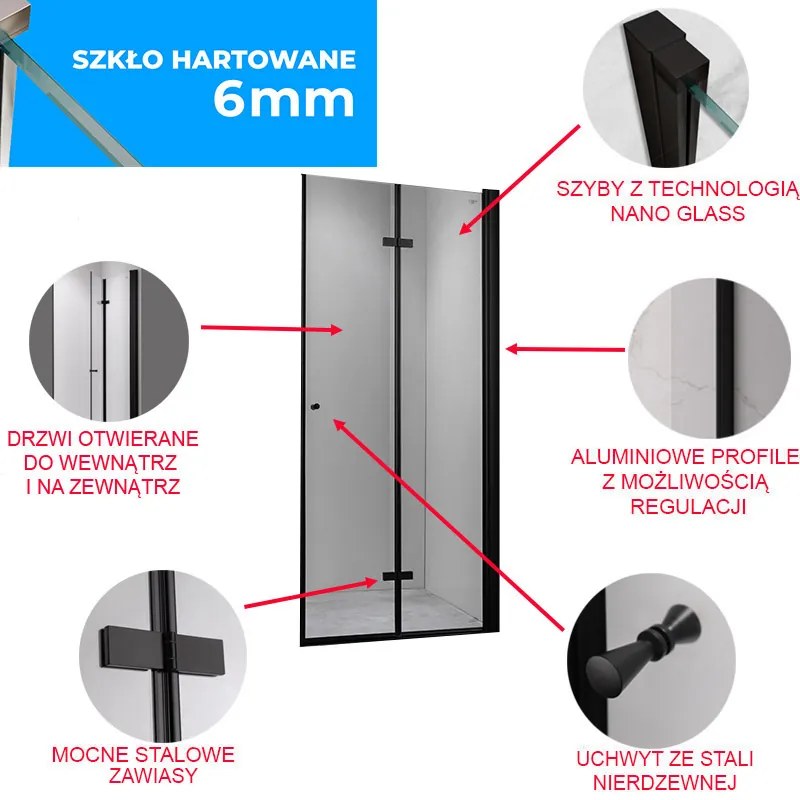 BPS-koupelny Zalamovací otočné sprchové dveře HYD-JSD01B 90 zlatá/transparent pro instalaci do niky - bez vaničky