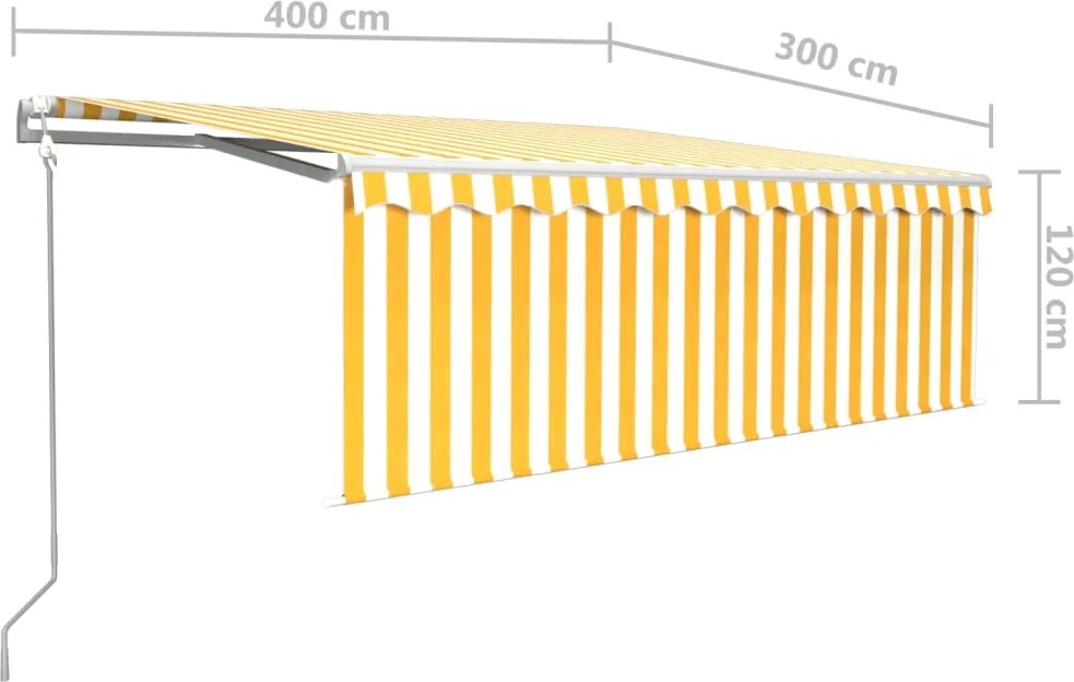vidaXL Marketos Automatická markýza roleta LED a senzor větru 4 x 3 m žlutobílá