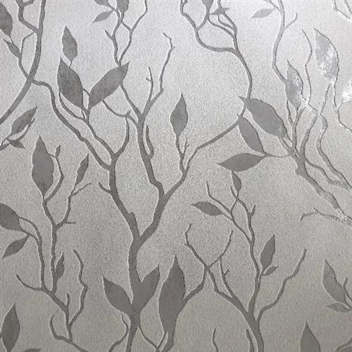 Vliesové tapety na zeď Collection PAL.51004-14, rozměr 10,05 m x 0,53 m, popínavé lístky stříbrné na bílém podkladu, IMPOL TRADE