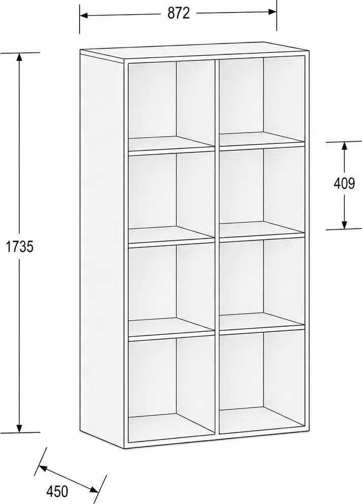 Regál FRAME, nižší, 2 sloupce, 1735 x 872 x 450 mm, bříza