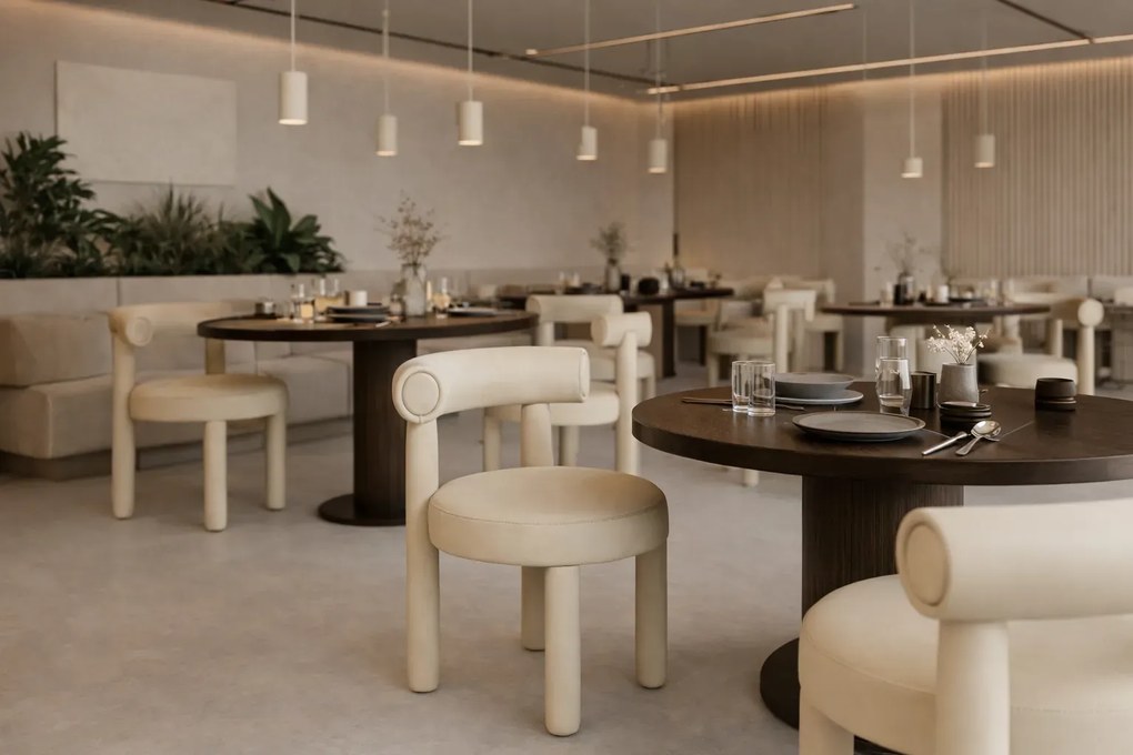 Designová jídelní židle Leith umělá kůže krémová
