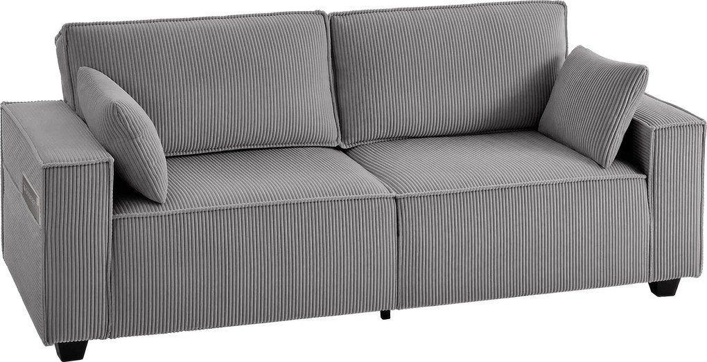HOMCOM 3místná pohovka, šířka 218 cm, široké područky, 2 polštáře, pohodlná manšestrová pohovka, polstrovaná — Aosom