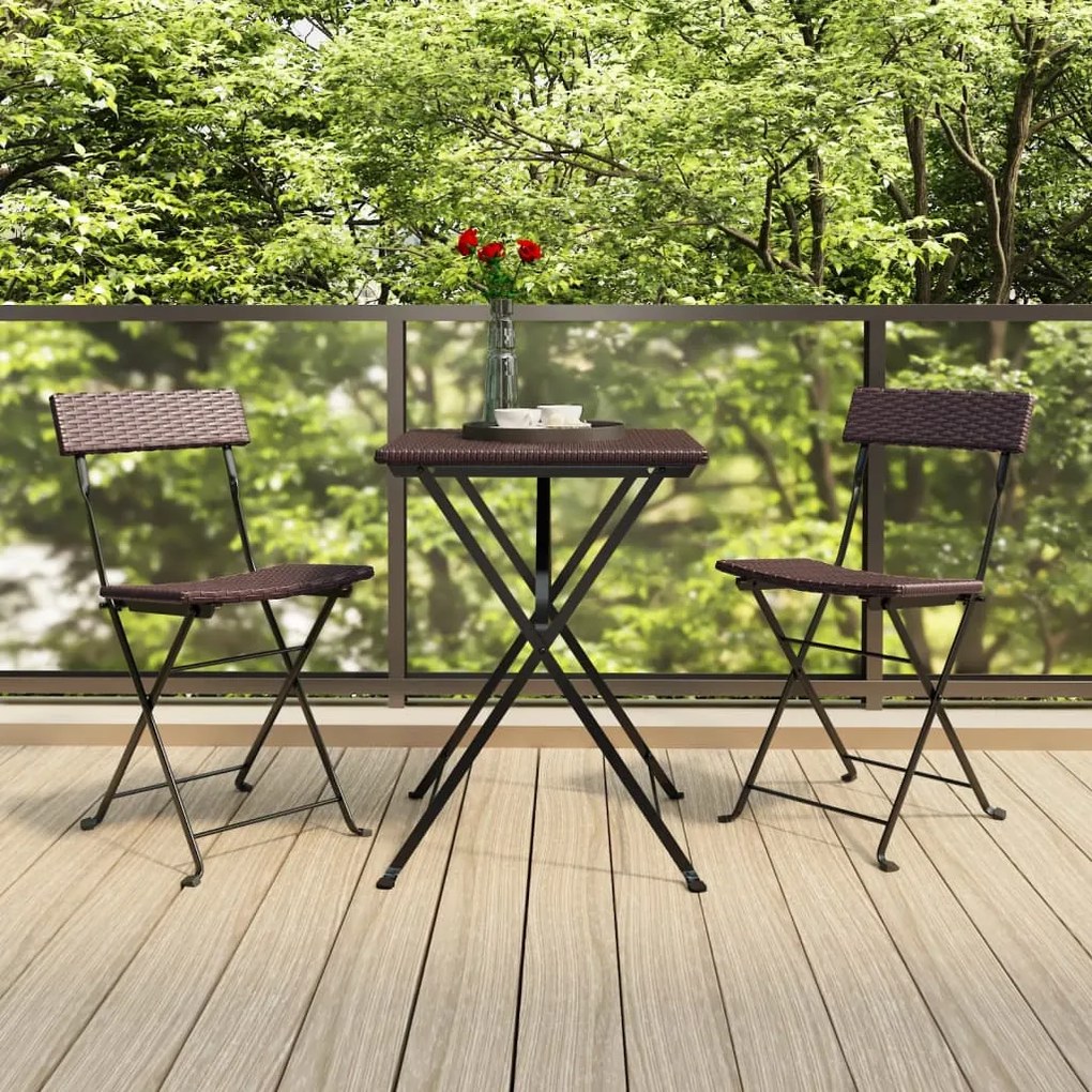 3dílný skládací bistro set hnědý polyratan 319990