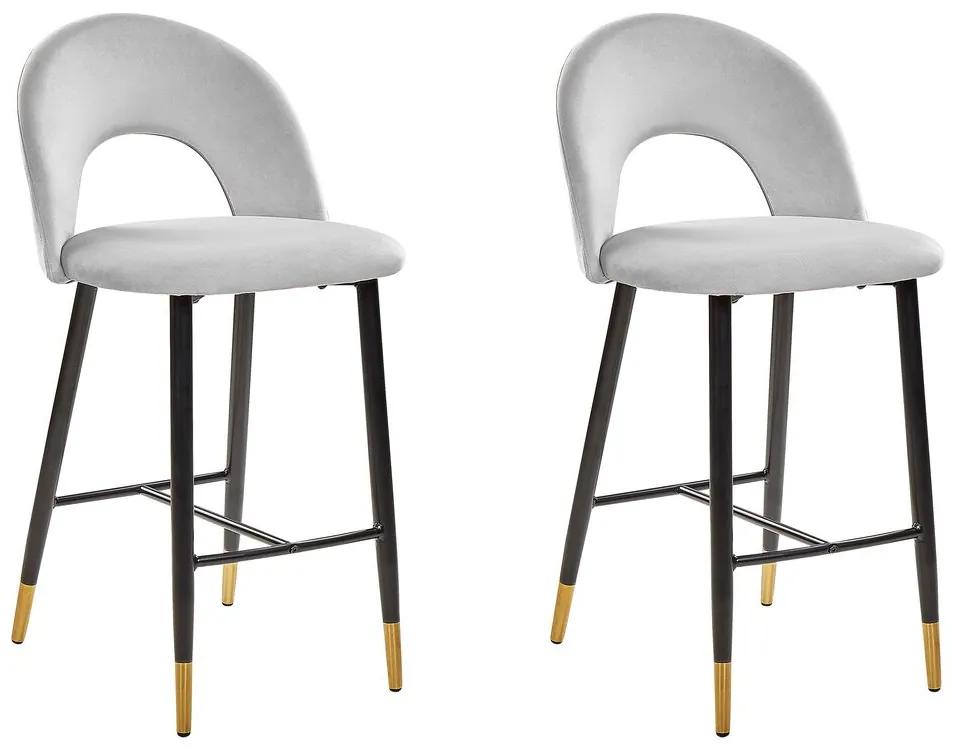 Sada 2 sametových šedých barových židlí FALTON Beliani