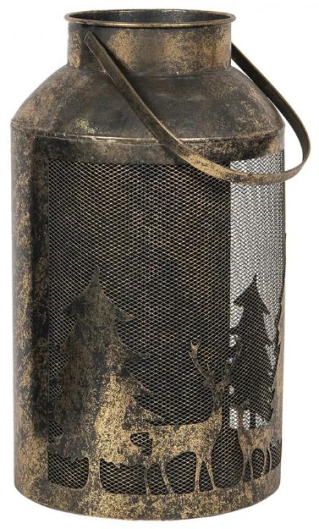 Kovová lucerna s patinou Sobi a stromy – 22x25 cm