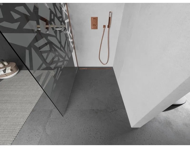 Mexen Kioto L, sprchová zástěna Walk-In 120 x 200 cm, 8mm čiré sklo bílý vzor, ​​měděný matný profil, 800-120-103-65-85