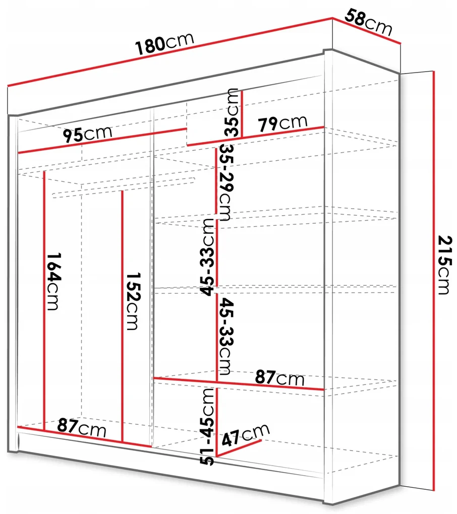Mirjan24 Kombinovaná šatní skříň 180 cm se zrcadlem FLORENCIO 14 ...