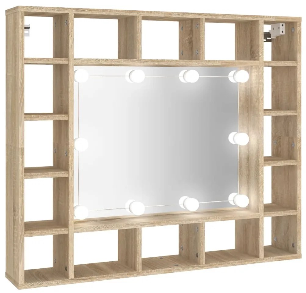 vidaXL Zrcadlová skříňka s LED dub sonoma 91 x 15 x 76,5 cm