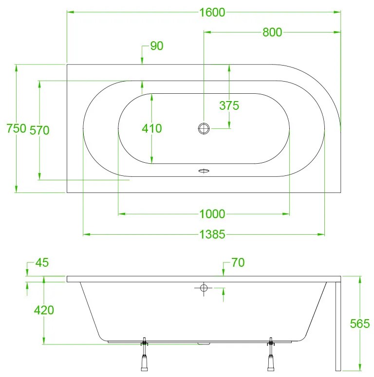 BPS-koupelny Akrylátová asymetrická vana k vestavbě HYD-EBI160P-VEST 160x75 cm PRAVÁ, bílá
