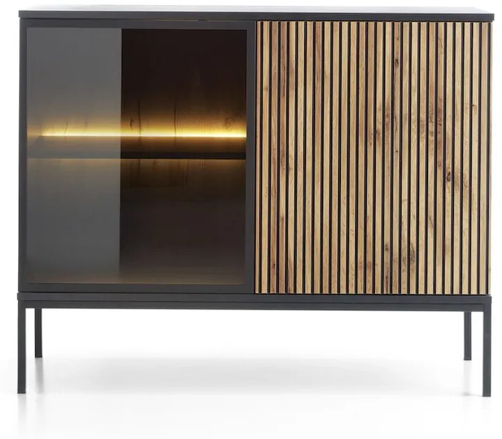 Moderní komoda SONNY K104 LED, černá / dub votan
