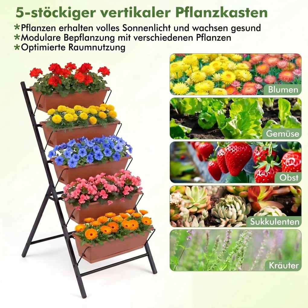 Costway 5-Tier Vertikální vyvýšený záhon rostlinný záhon s 5 vyjímatelnými