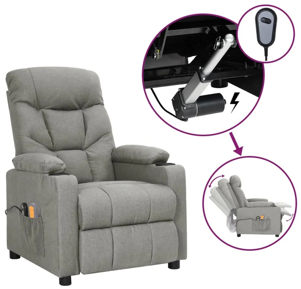 Elektrické masážní křeslo světle šedé textil 3098827