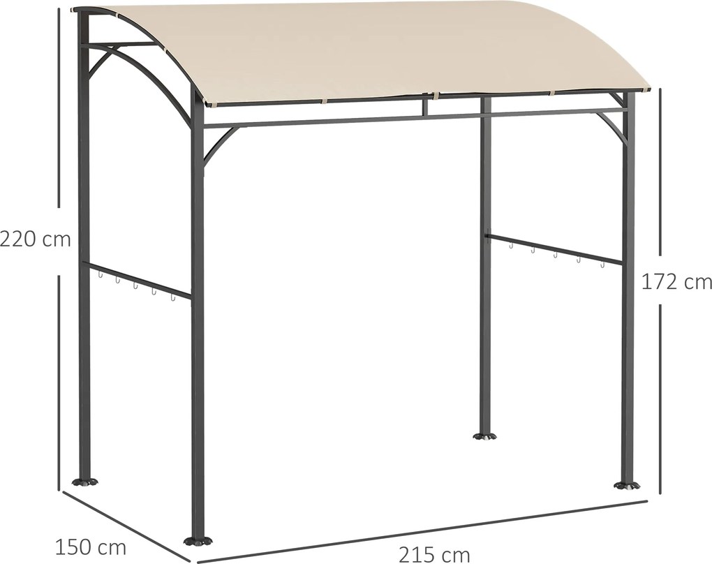 Outsunny altán na grilování Zahradní altán se stříškou na grilování odolnou proti UV záření, ocelový rám a háčky, polyester, béžová barva, 215x150x22…